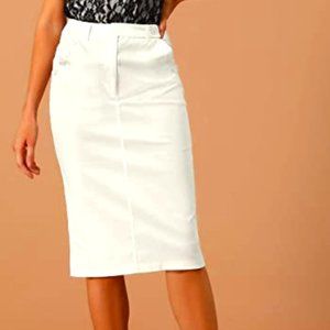 Allegra K | Skirts | Slim Fit Skirt Casual Lace Panel Slit Office Knee ...